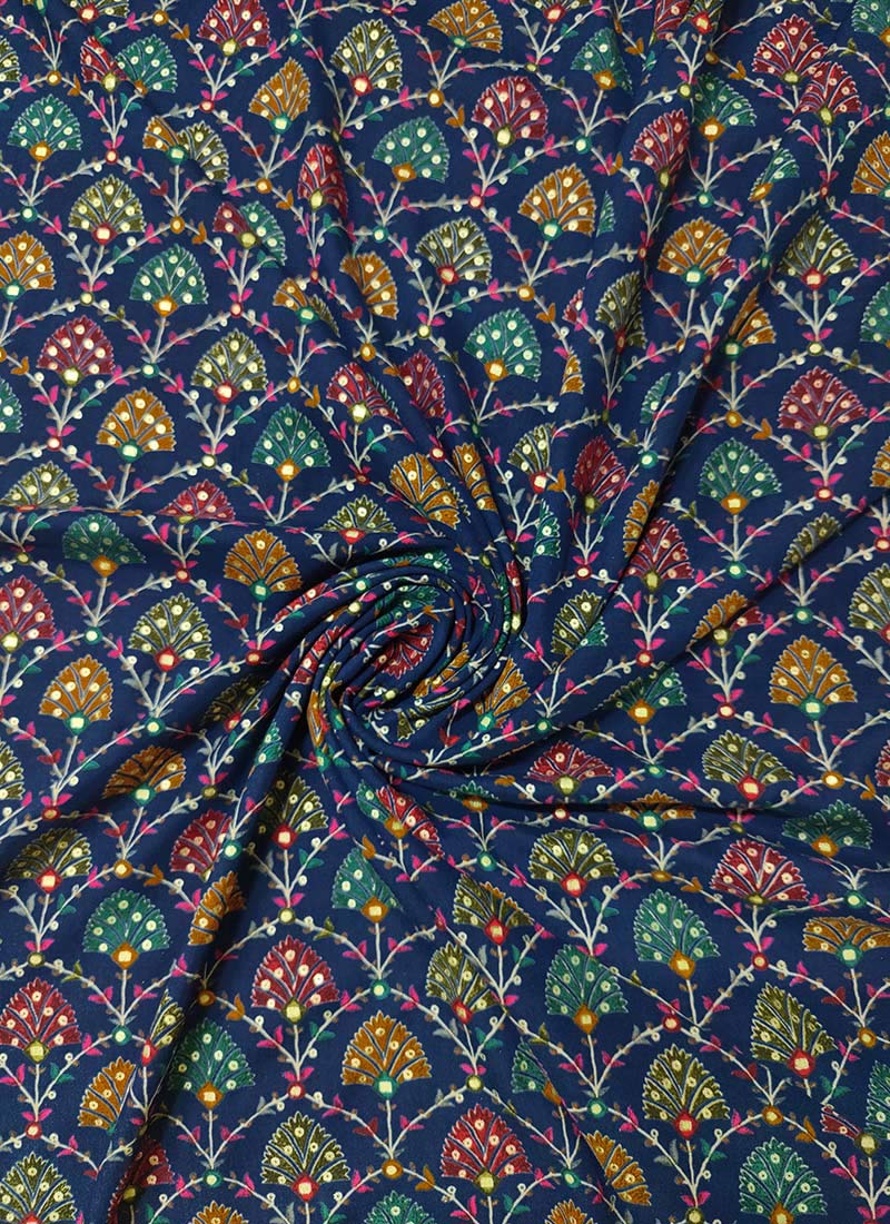 Buy Blue Foil Print Rayon Fabric Online at Best Price | Cbazaar
