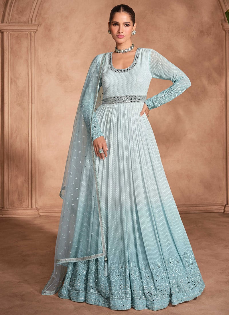 Buy Blue Georgette Embroidered Sequins Elegant Anarkali Suit Festive ...