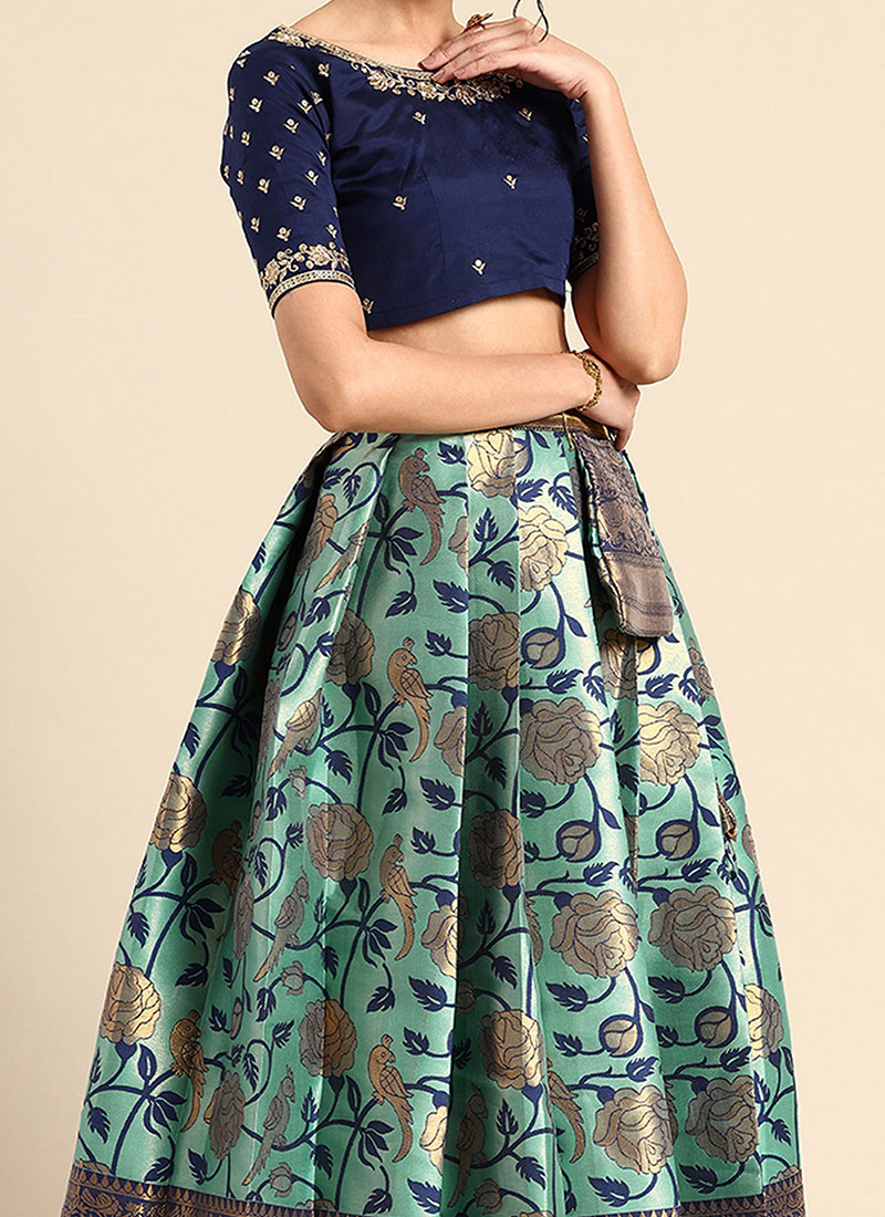 Shop Blue Litchi Silk Zari A Line Lehenga Festive Wear in UK - Cbazaar