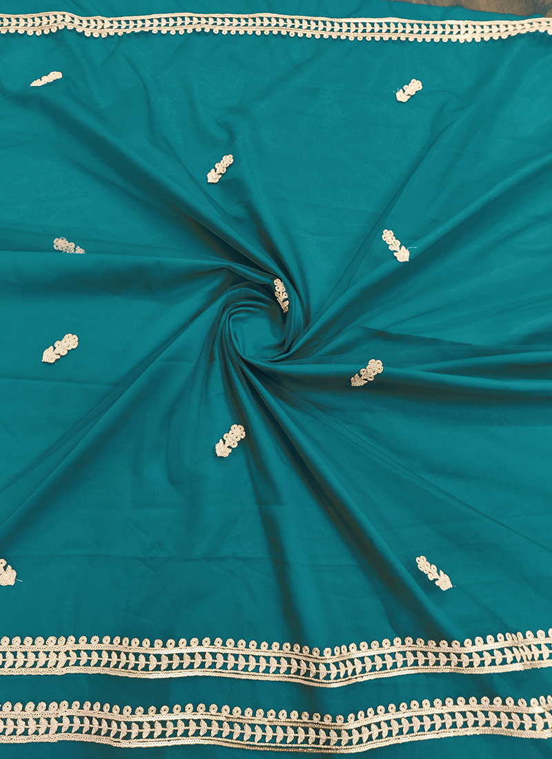 Shop Teal Blue Net Embroidered Fabric in UK - Cbazaar