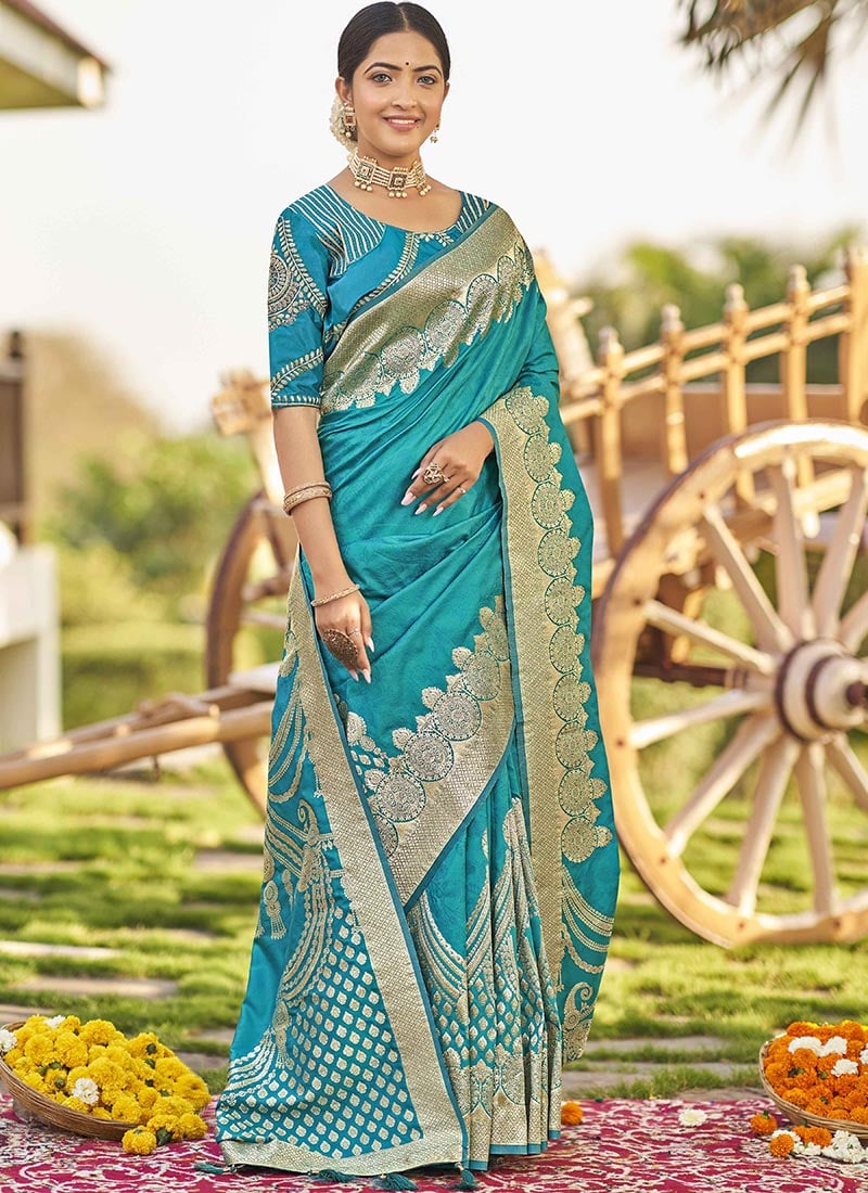 Trendy Blue Colour Sarees Design Online In India