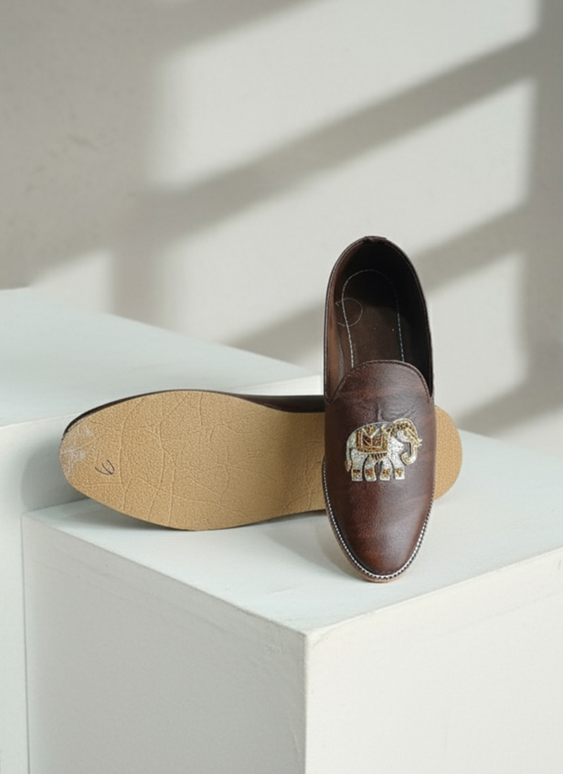 Shop Brown Beads Zardosi Work Mojari For Men in India - Cbazaar