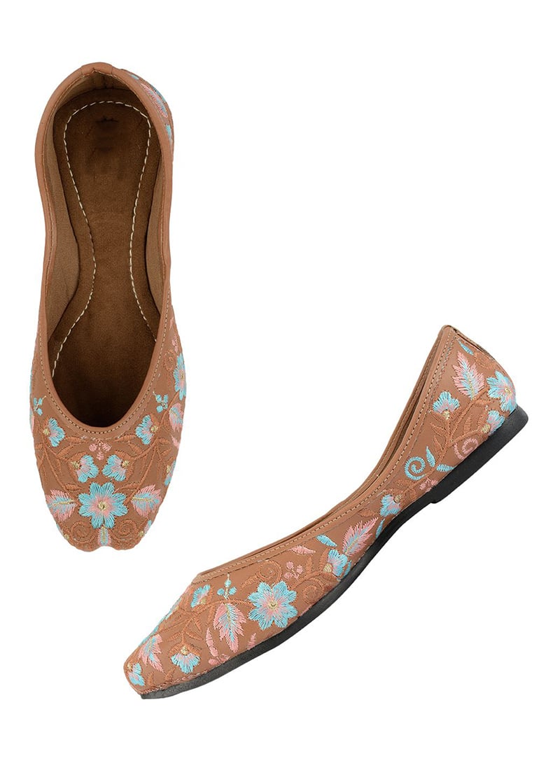 Shop Brown Embroidered Juti Online at Best Price | Cbazaar