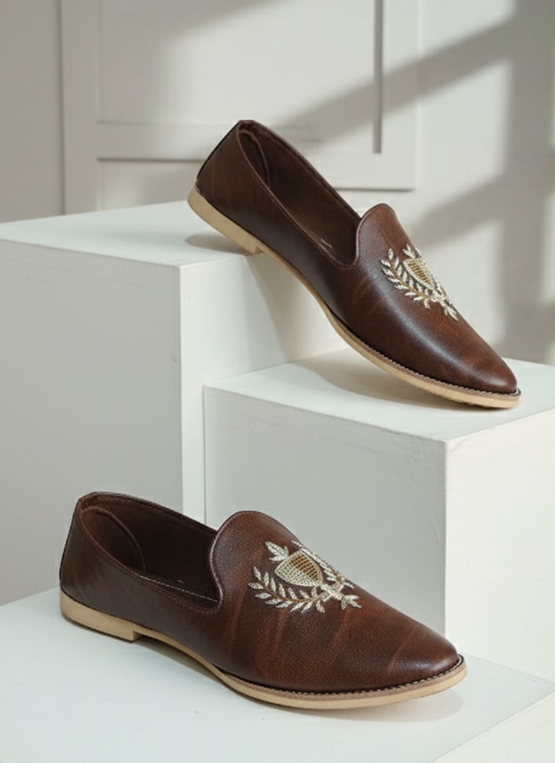 Shop Brown Zardosi Work Mojari For Men in UK - Cbazaar