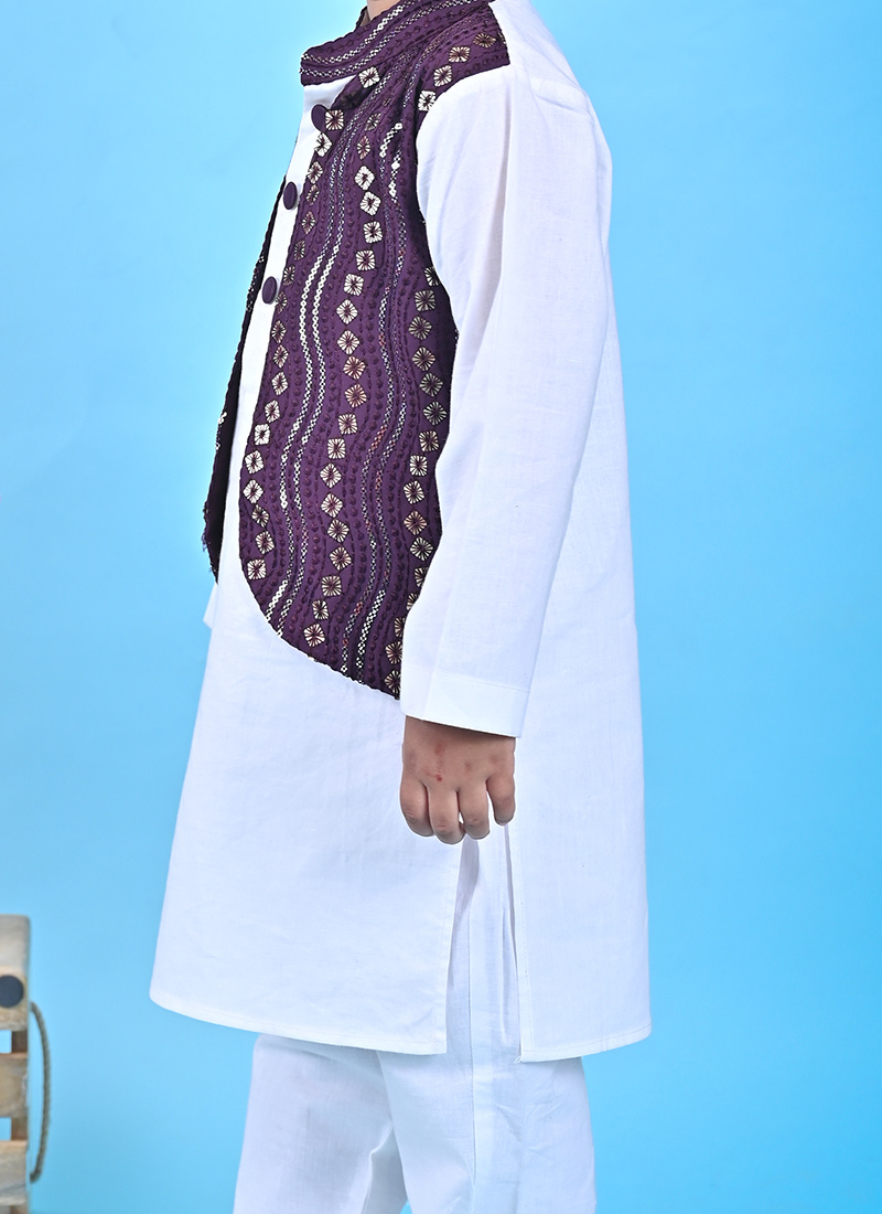 Buy Charming White Cotton Boys Bandi Set Party Wear Online at Best ...