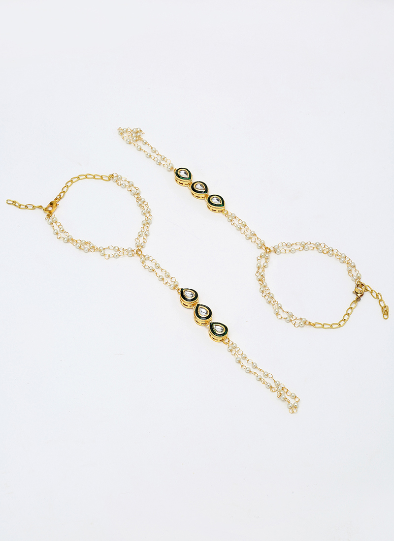 Buy Chic White Beads Kundan Hand Harness Bracelet Festive Wear Online ...
