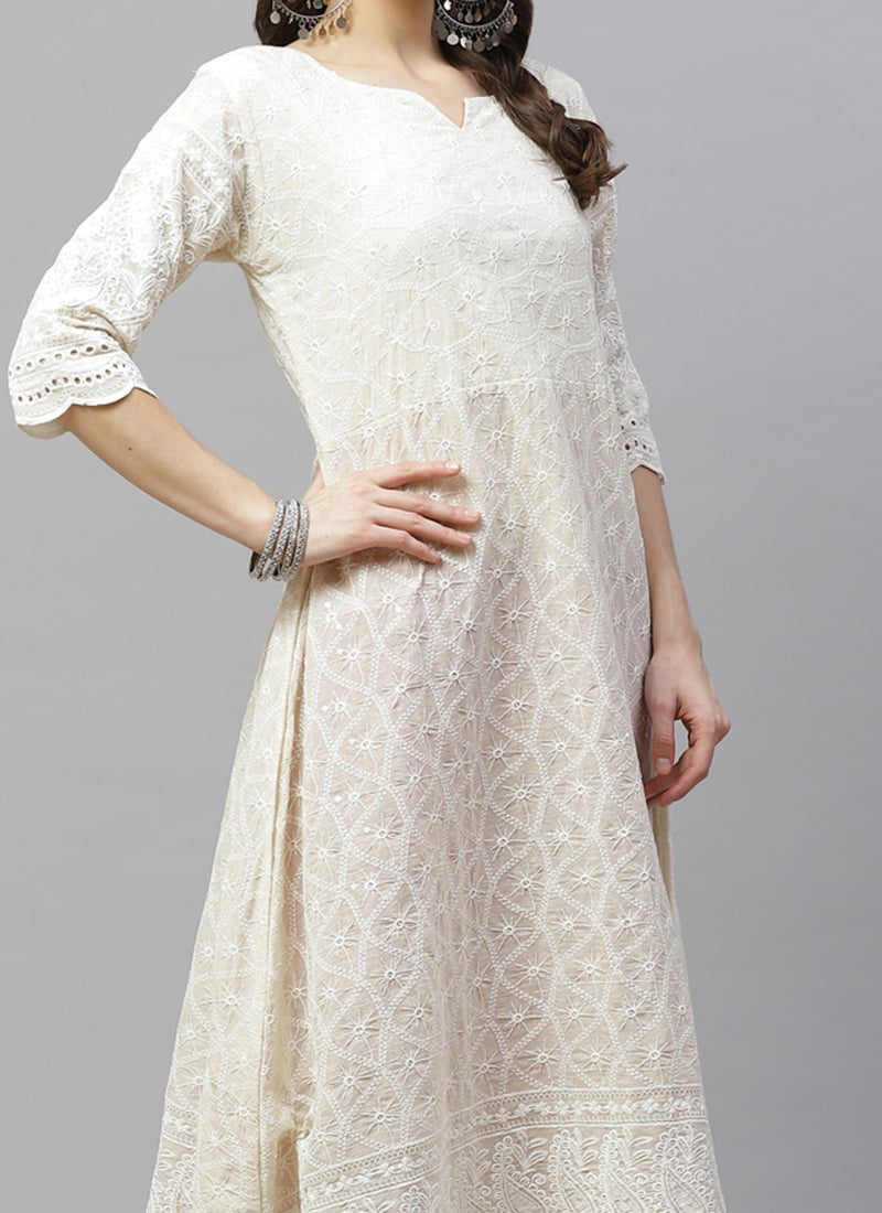 Buy Chikankari Embroidered Cotton Cream Anarkali Kurta And Dupatta After Six Wear Online at Best ...