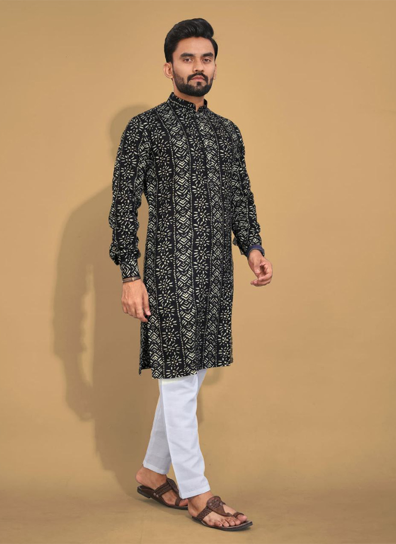 Foil Print Kurta Pyjamas Online | Foil Print Men Kurta Pyjamas Designs