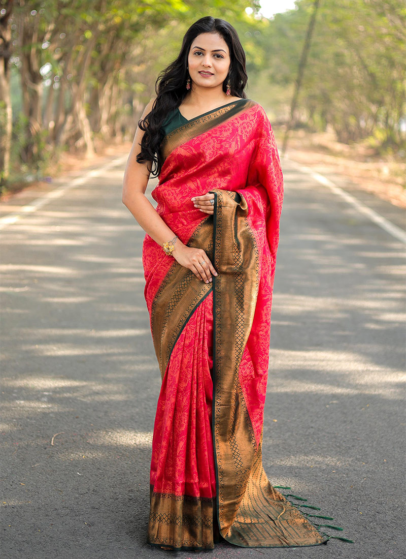 Buy Classic Kubera Pattu Zari Woven Rani Pink Saree For Traditional ...