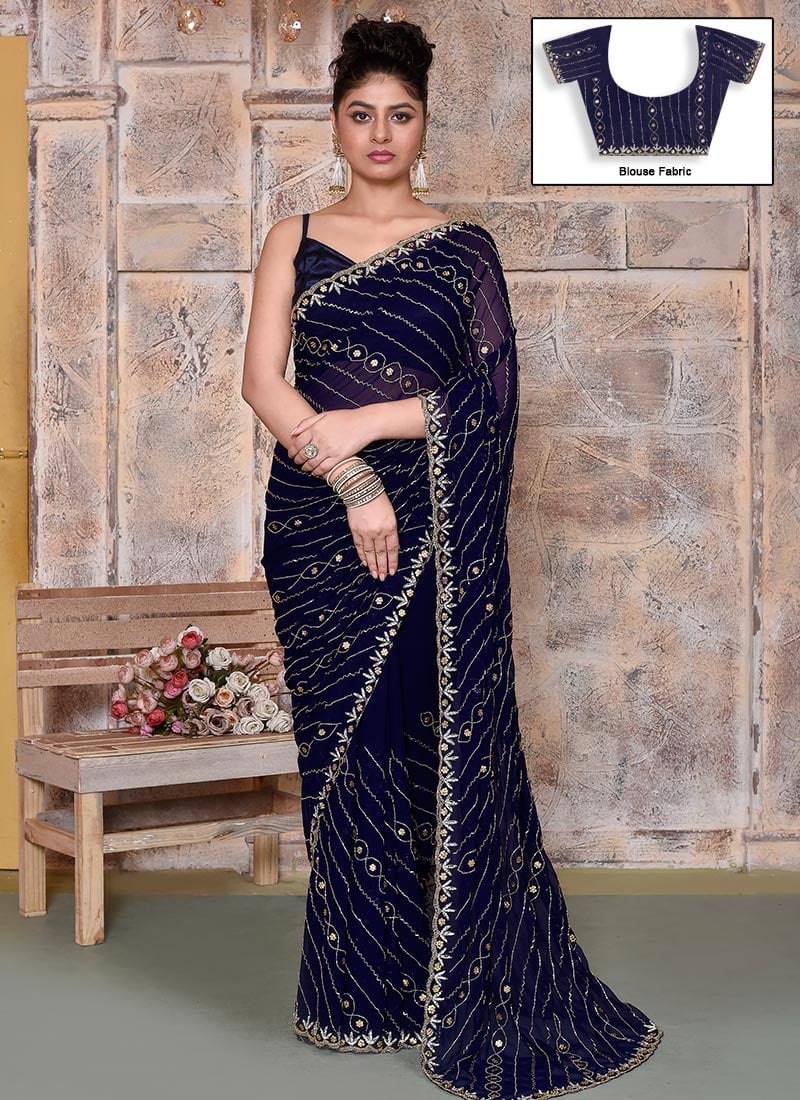 Hand Embroidered Sarees | Zardosi Sarees | Zari Stone work sarees