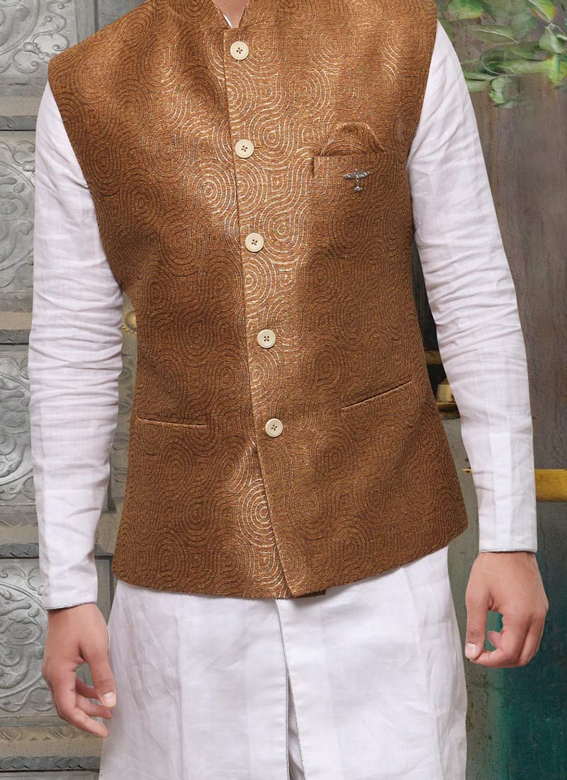 Buy Copper Brown Jute Nehru Jacket Online at Best Price | Cbazaar