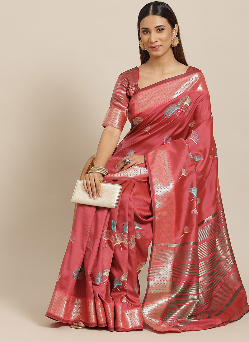 Shop Cotton Silk Thread Floral Embroidered Work With Golden Border ...