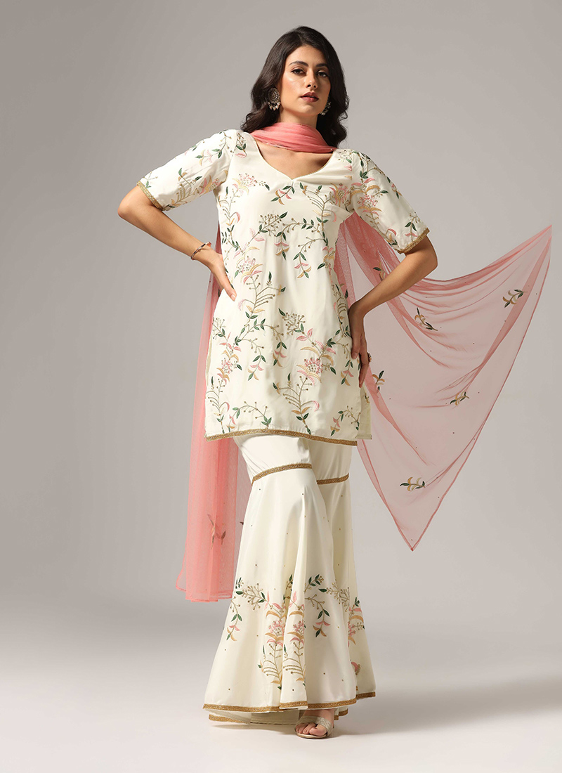 Shop Cream Faux Crepe Embroidered Sharara Suit Party Wear Online at ...
