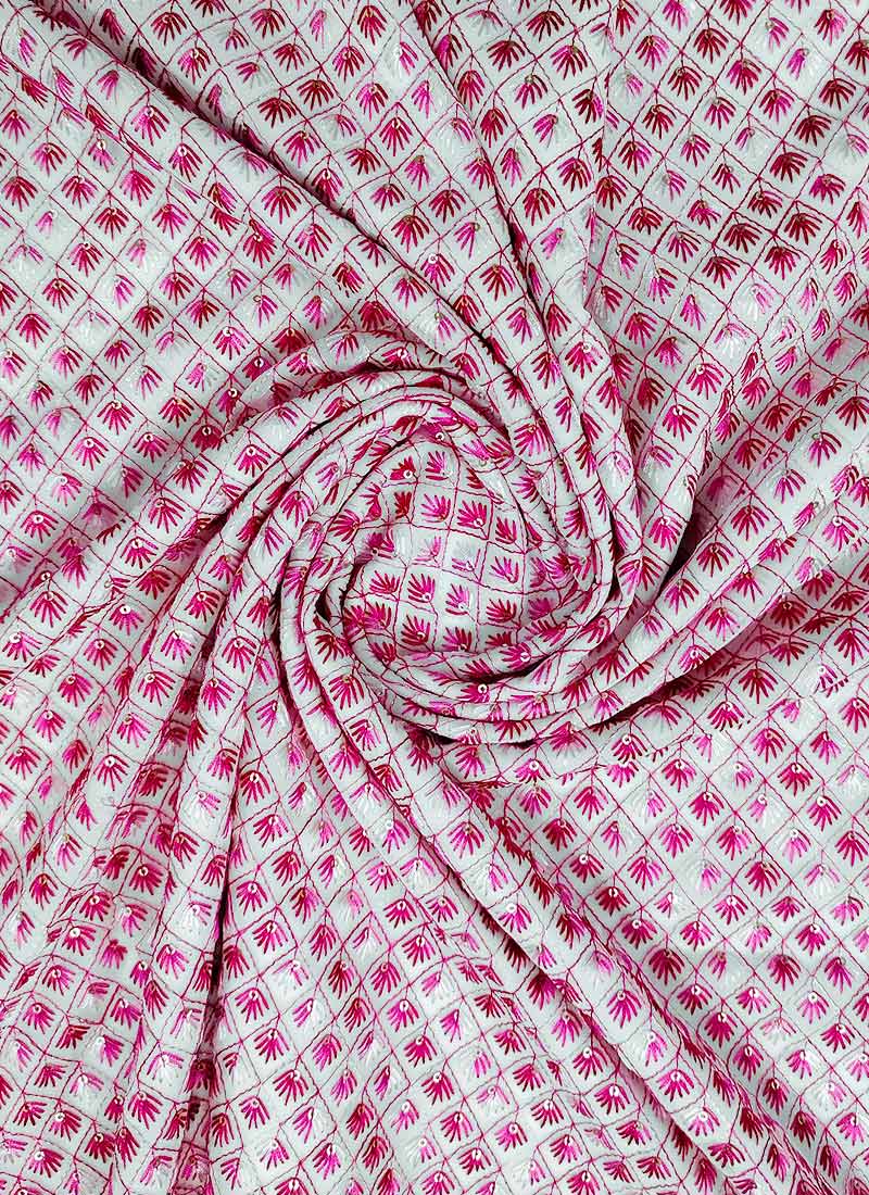 Buy Off White Faux Georgette Embroidered Fabric Online at Best Price ...