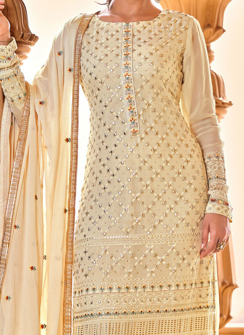 Buy Cream Salwar Kameez | Online Indian Wedding Cream Salwar Kameez
