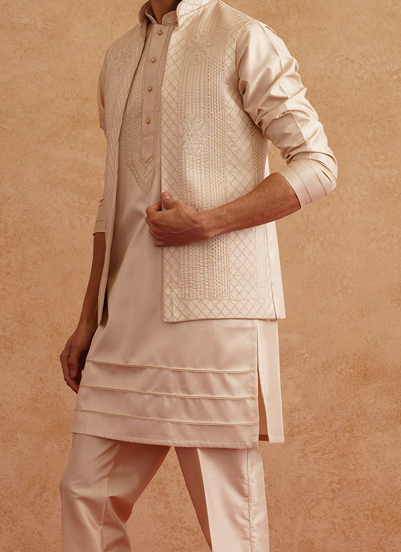 Shop Cream Silk Embroidered Bandi Set Wedding Wear Online at Best Price ...