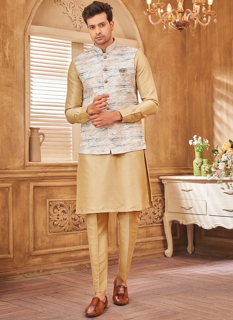 Shop Cream Silk Embroidered Bandi Set Festive Wear in UK - Cbazaar