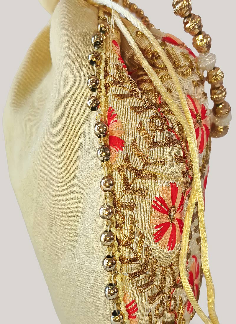 Buy Cream Silk Embroidered Thread Potli Festive Wear Online at Best ...