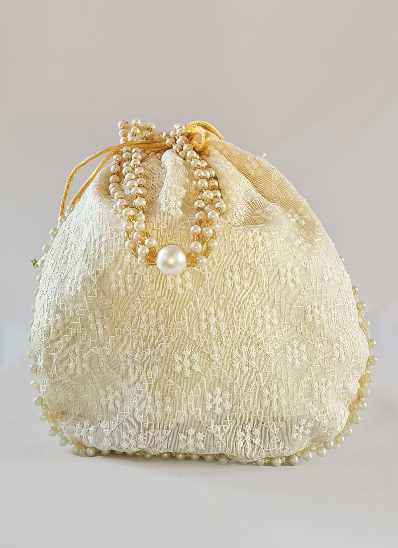 Buy Cream Silk Embroidered Thread Potli Festive Wear Online at Best ...