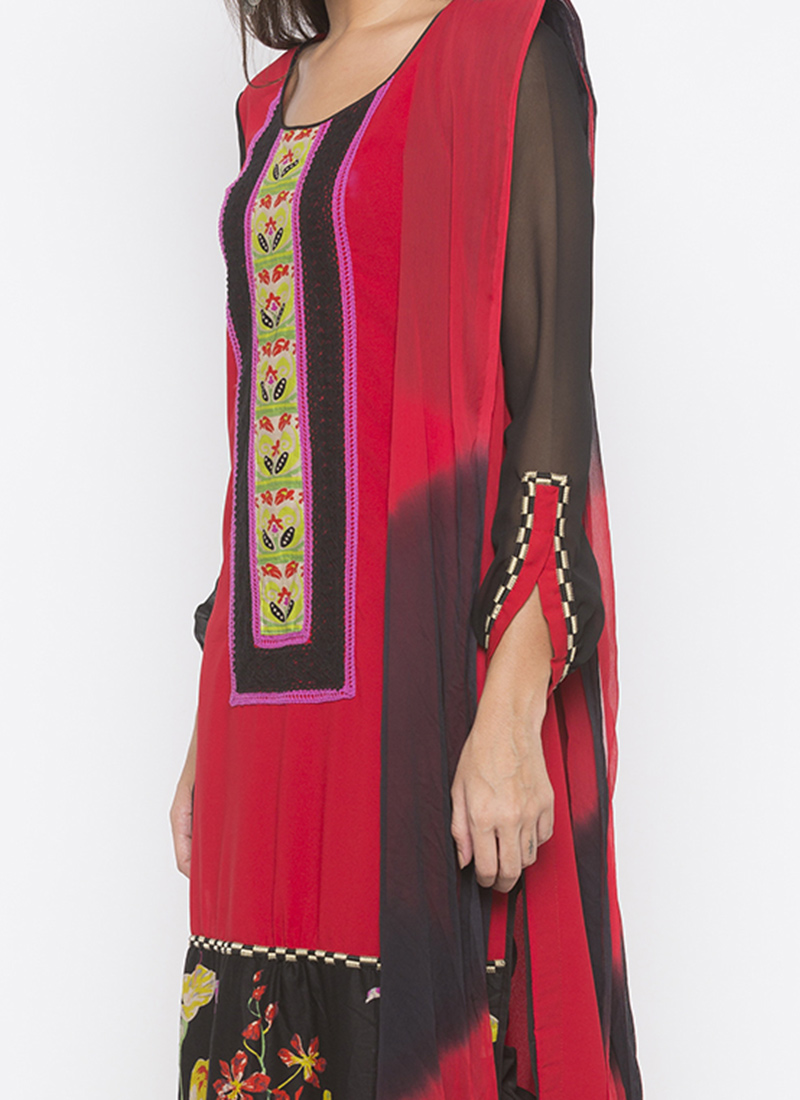 Shop Crimson Red Crepe Printed Straight Pant Suit Party Wear Online at ...