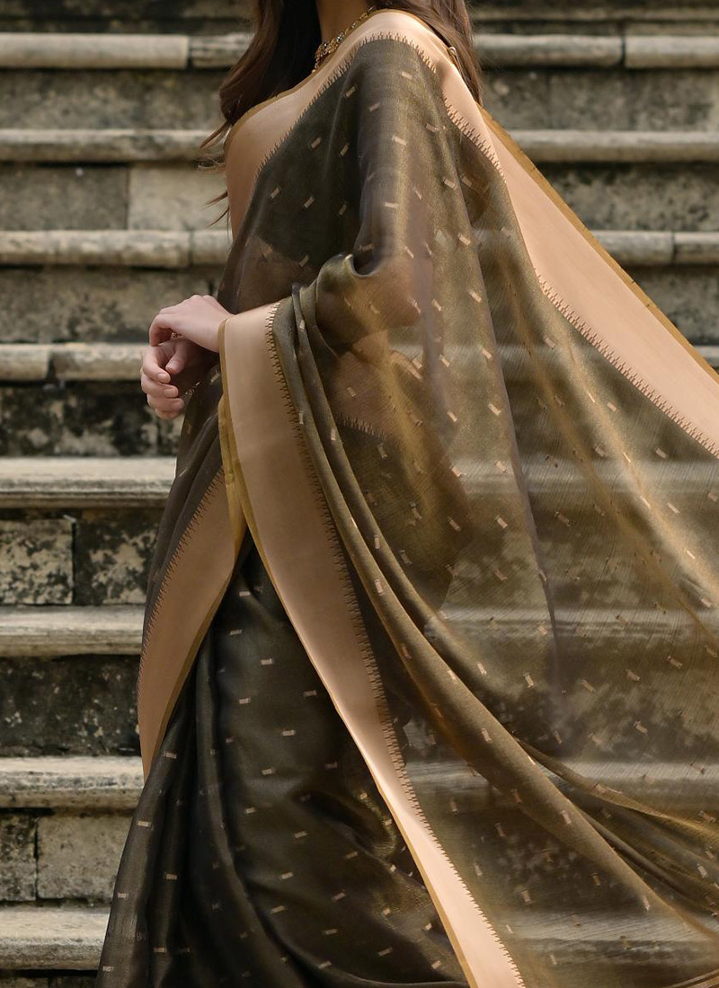 Buy Dark Brown Kalyani Silk Zari Woven Elegant Saree Festive Wear Online at Best Price | Cbazaar