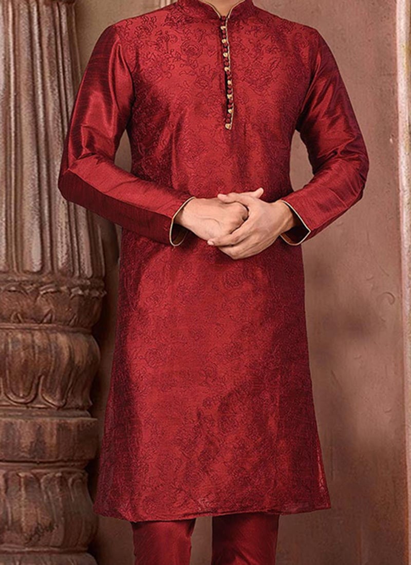 Buy Red Kurta Pyjamas For Men Online - Cbazaar