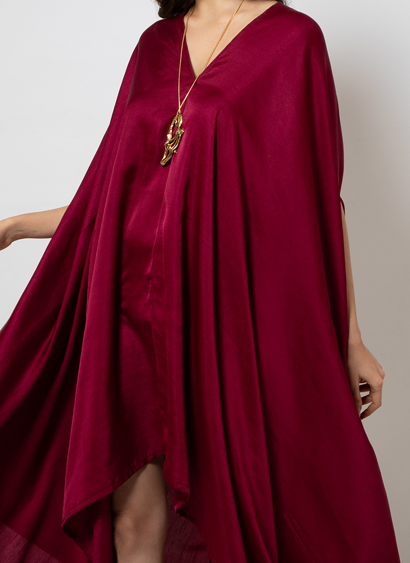 Shop Dazzling Burgundy Pure Silk A Line Dress Party Wear Online at Best ...