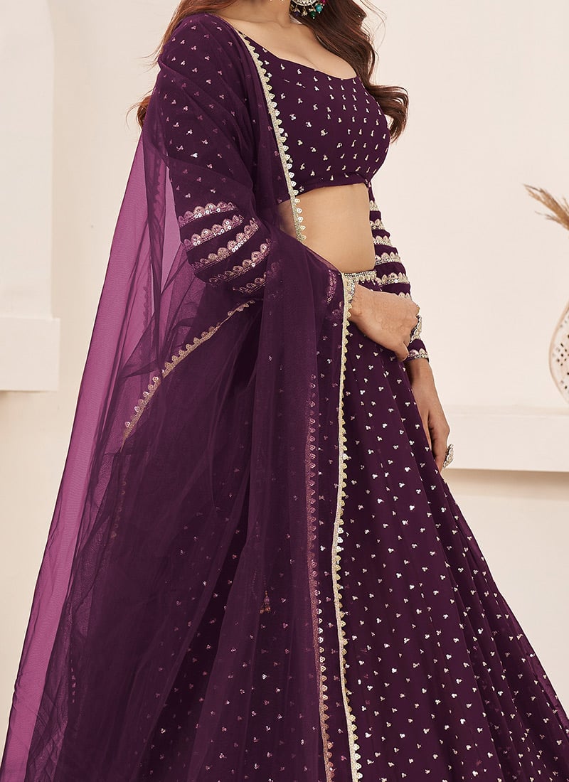 Buy Deep Wine Georgette Zari Embroidered Sequins Beautiful Lehenga ...