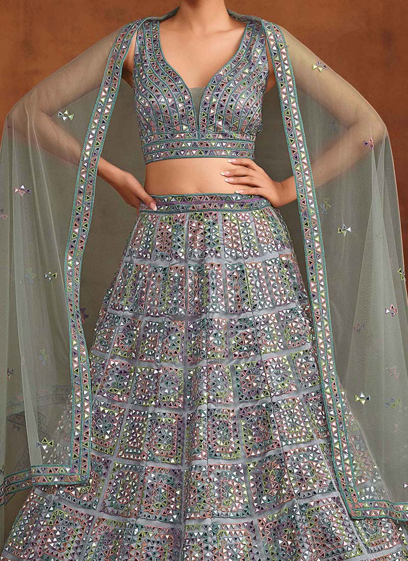 Shop Dusty Blue Net Embroidery Stone And Hand Embroidered Umbrella ...