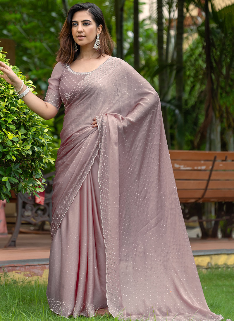 Hand Embroidered Sarees | Zardosi Sarees | Zari Stone work sarees