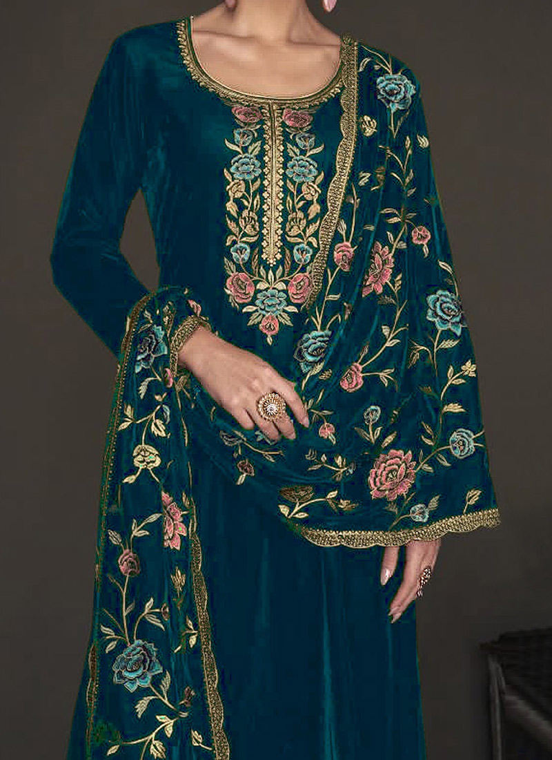 Shop Elegant Velvet Embroidered Straight Pant Suit Party Wear Online at ...