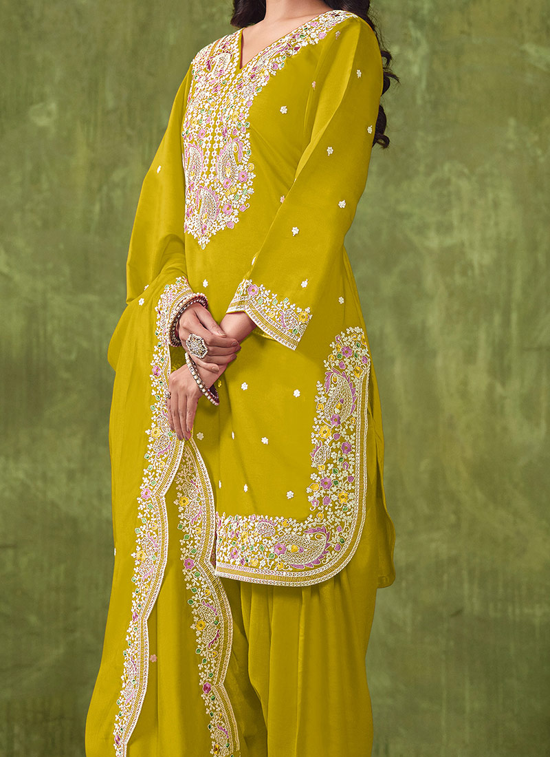 Shop Elegant Yellow Roman Silk Embroidered Salwar Suit With Dupatta ...