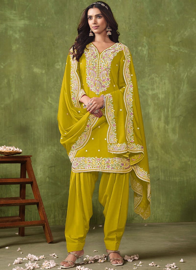 Shop Elegant Yellow Roman Silk Embroidered Salwar Suit With Dupatta ...