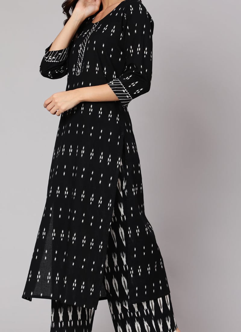 Shop Elgantly Printed Cotton Black Palazzo Suit After Six Wear Online ...
