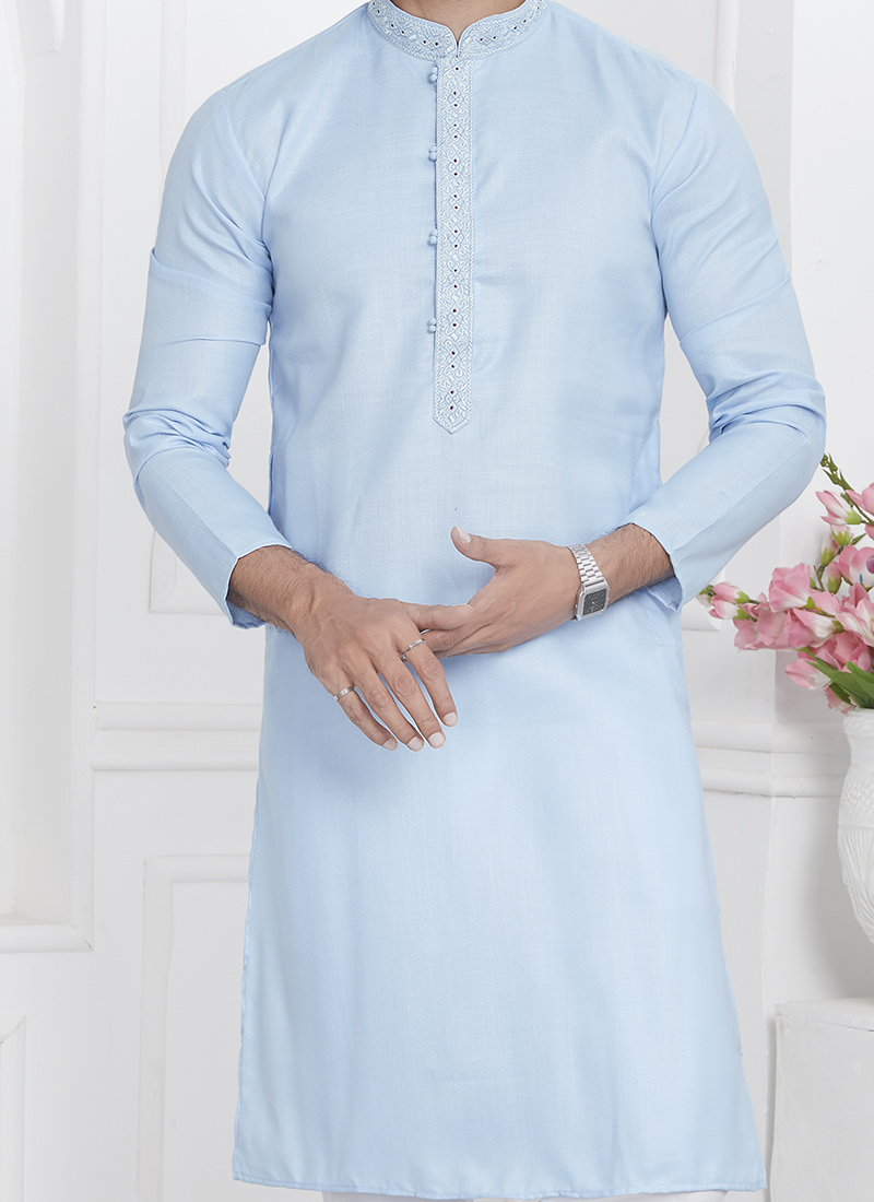 Buy Embroidered Collar Neck Blue Kurta Pyjama Party Wear Online at Best ...
