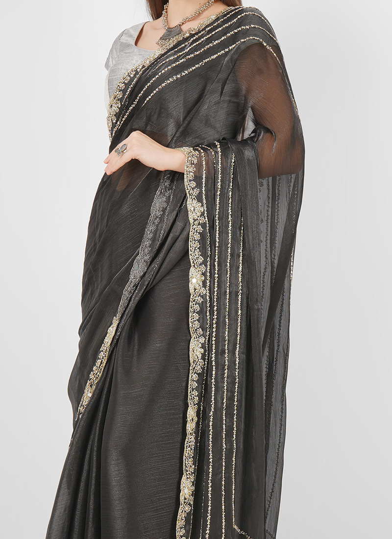 Hand Embroidered Sarees | Zardosi Sarees | Zari Stone work sarees