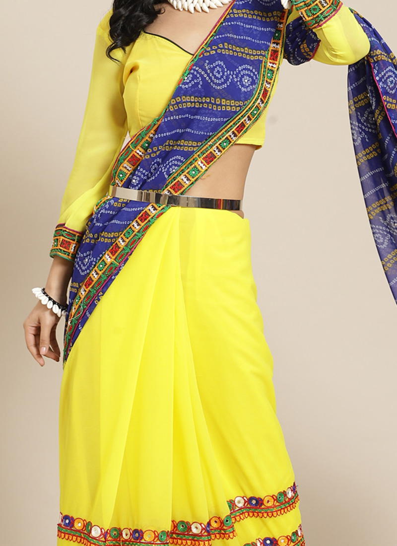 Buy Embroidery Kutch Work Flower Pattern Saree Festive Wear Online at ...