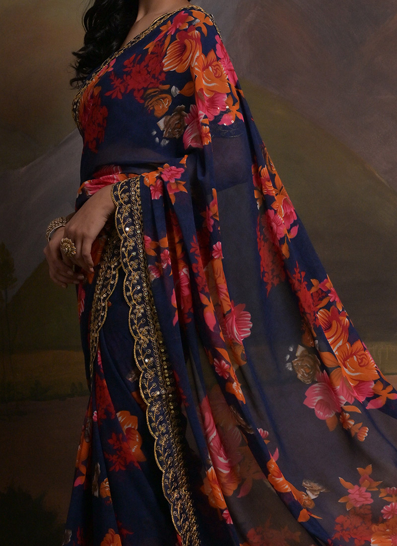 Buy Latest Blue Sarees Online Shopping At Cbazaar