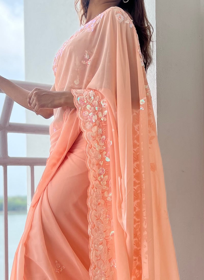 Purchase Peach Sarees Online | Buy Peach Sarees Online | Online Saree Collections