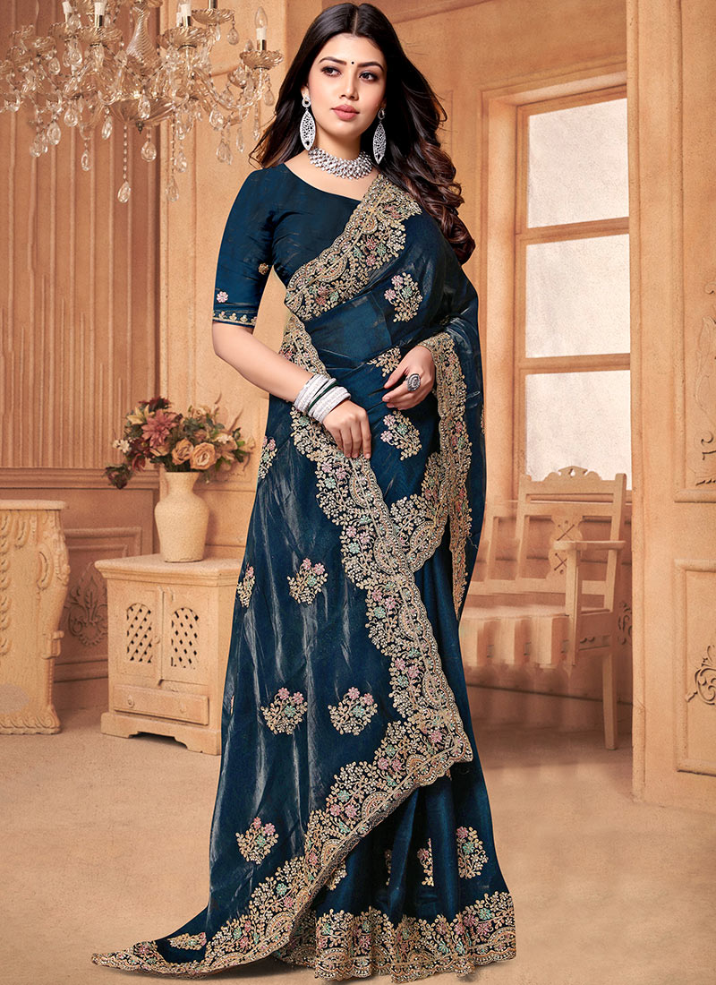 Buy Faux Crepe Embroidered Saree Party Wear Online at Best Price | Cbazaar