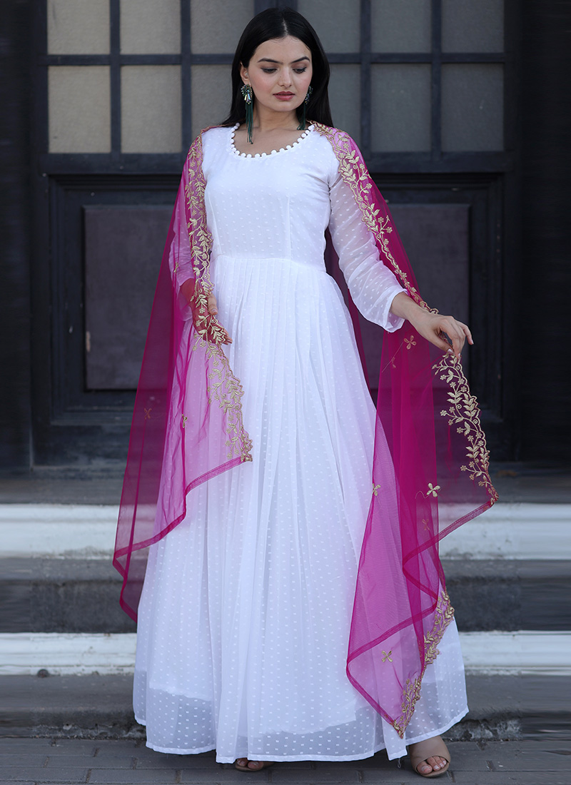 Buy Faux Georgette Butti Work Anarkali Gown Party Wear Online at Best Price | Cbazaar