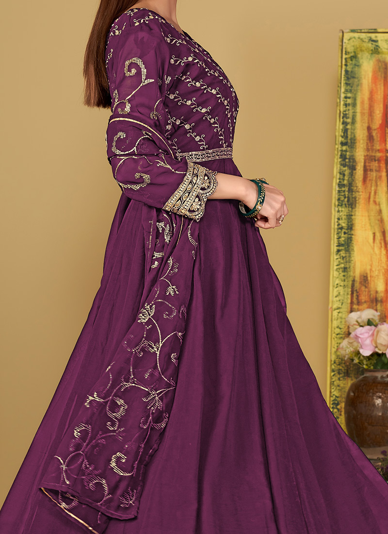 Shop Faux Georgette Embroidered Anarkali Suit Party Wear Online at Best ...