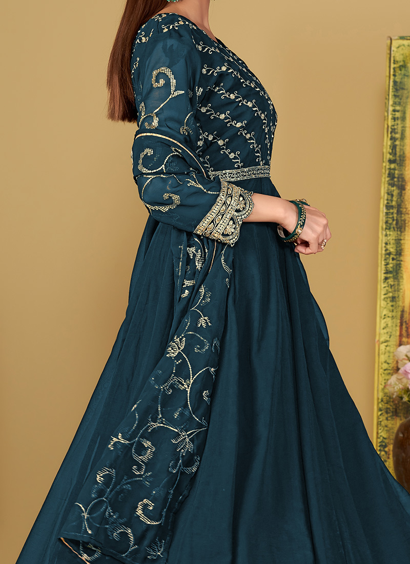 Buy Faux Georgette Embroidered Anarkali Suit Party Wear Online at Best ...