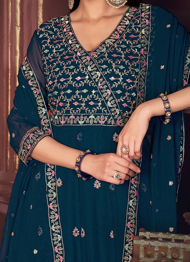 Buy Faux Georgette Embroidered Anarkali Suit Party Wear Online at Best ...