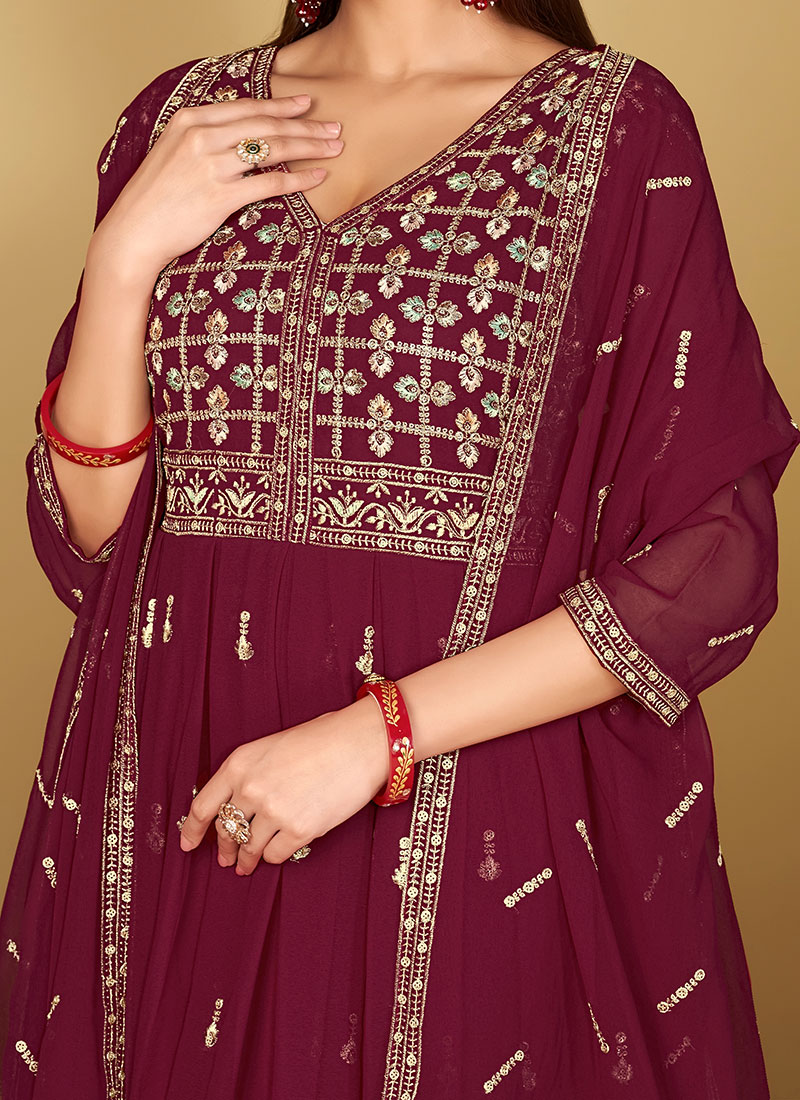 Shop Faux Georgette Embroidered Anarkali Suit Party Wear Online at Best ...