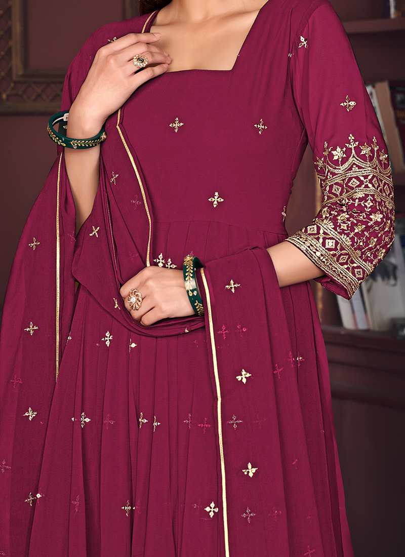 Shop Faux Georgette Embroidered Anarkali Suit Party Wear Online at Best ...