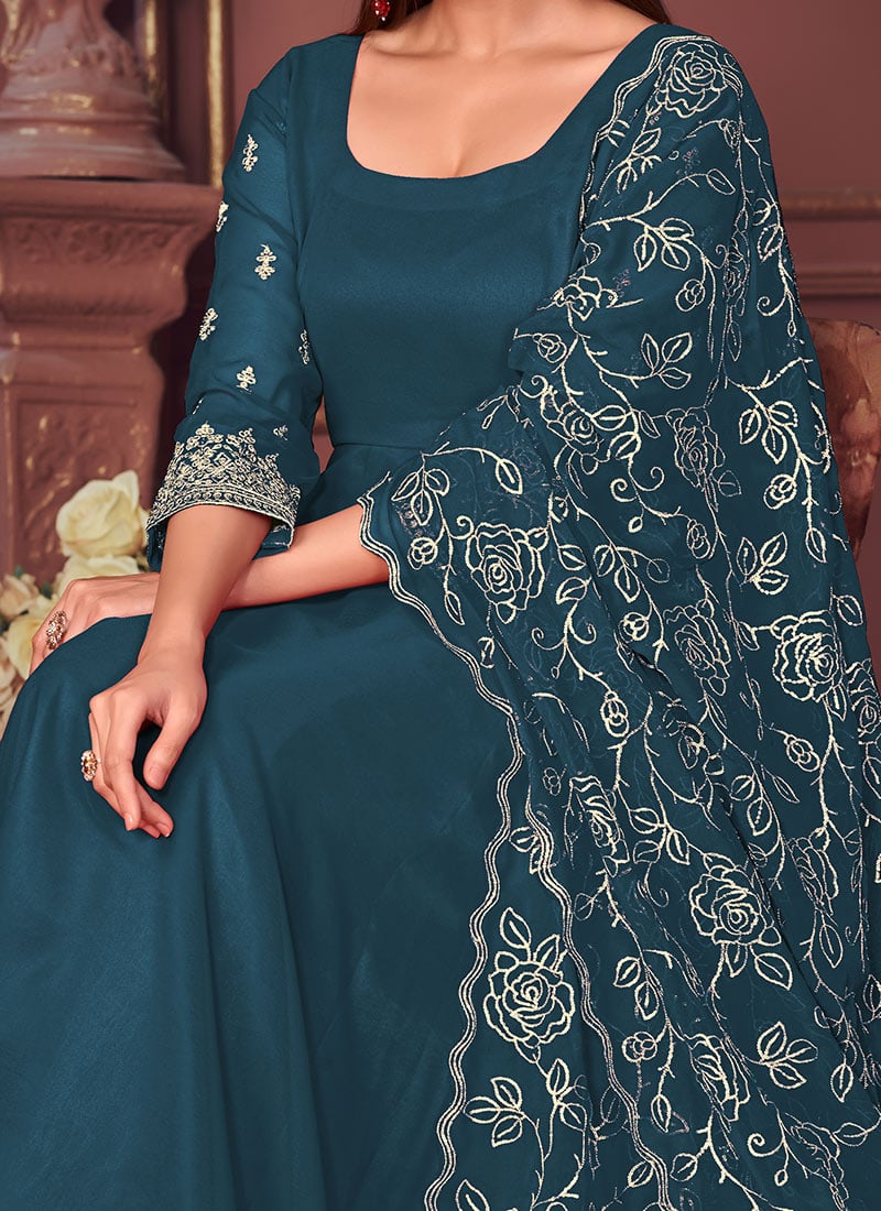 Buy Faux Georgette Embroidered Anarkali Suit Party Wear Online at Best ...