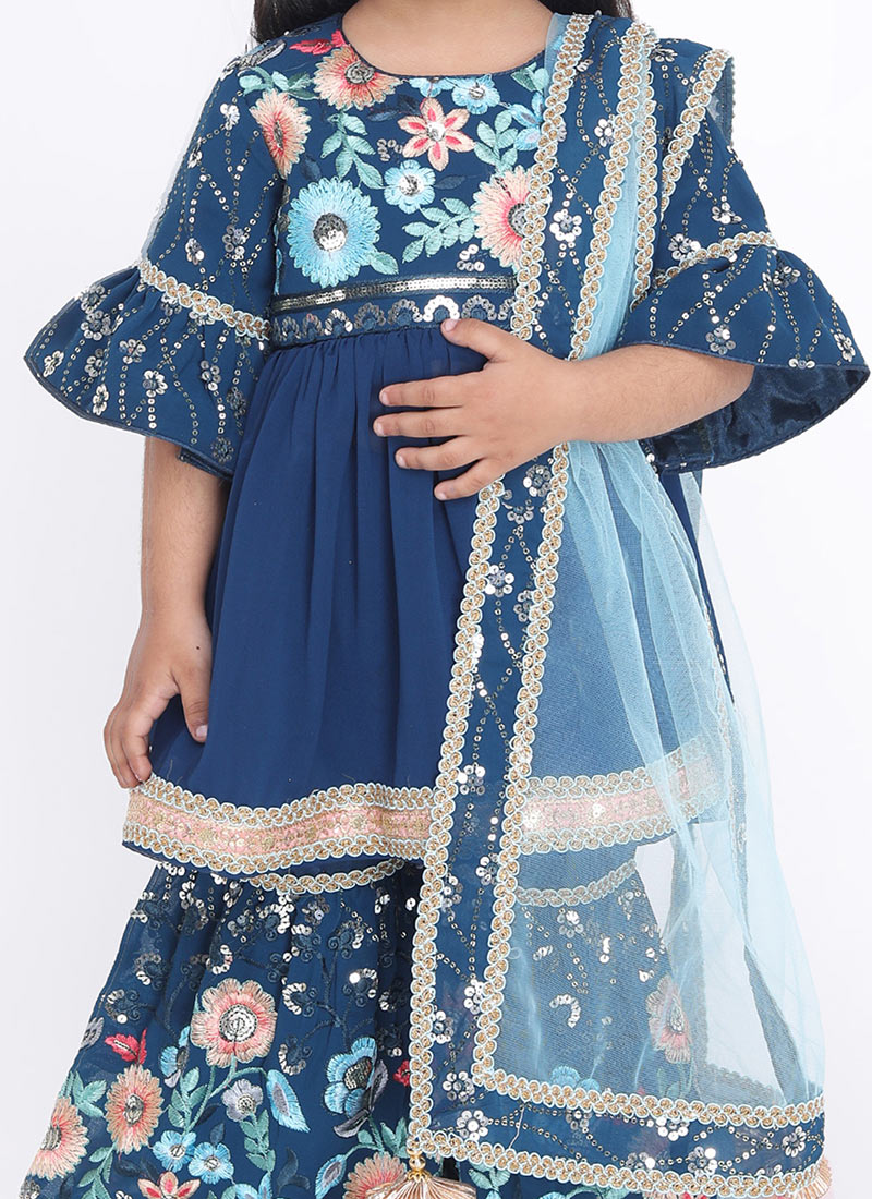 Shop Faux Georgette Embroidered Kids Girls Sharara Suit With Round Neck ...