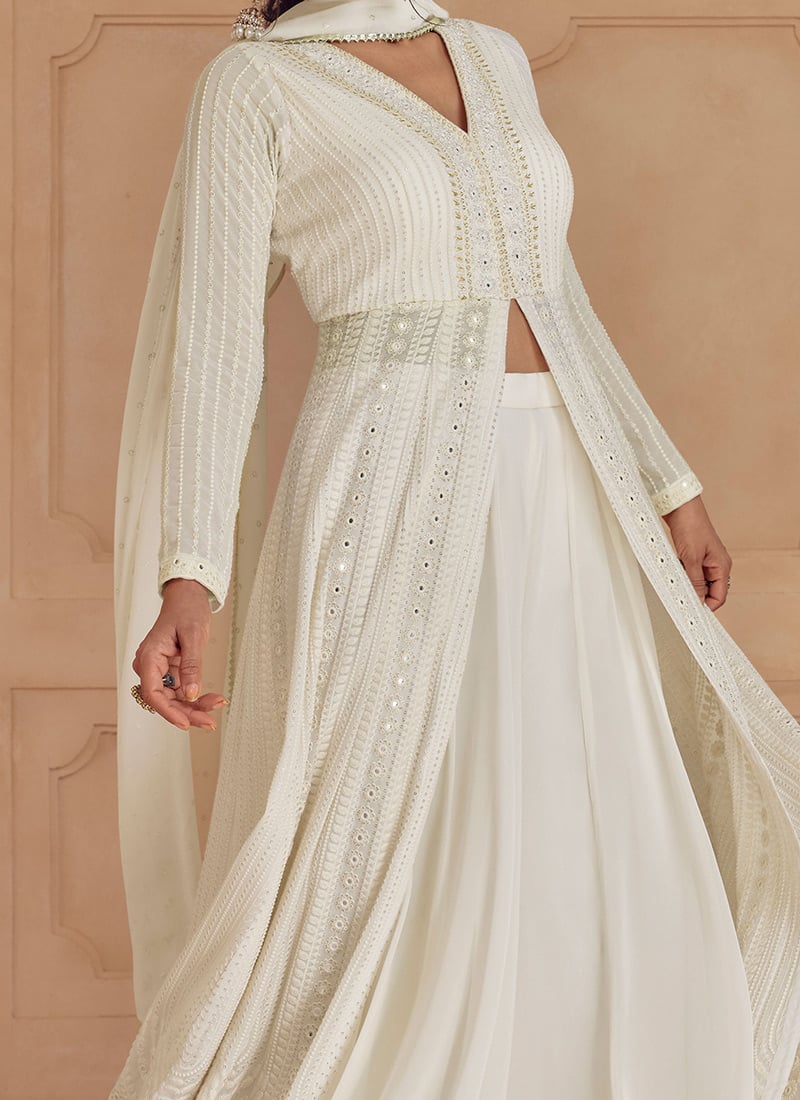 Buy Faux Georgette Embroidered Mirror Work Anarkali Suit Party Wear ...