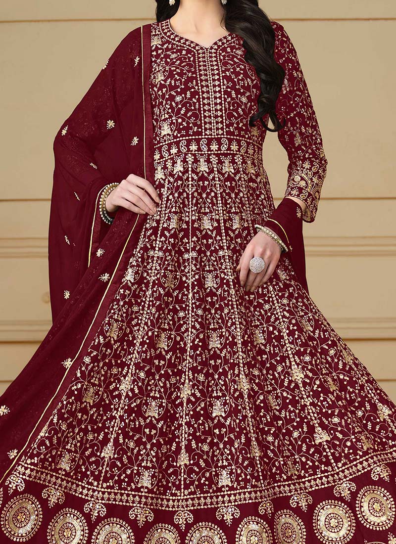 Buy Faux Georgette Embroidered Sequins Anarkali Suit Party Wear Online ...